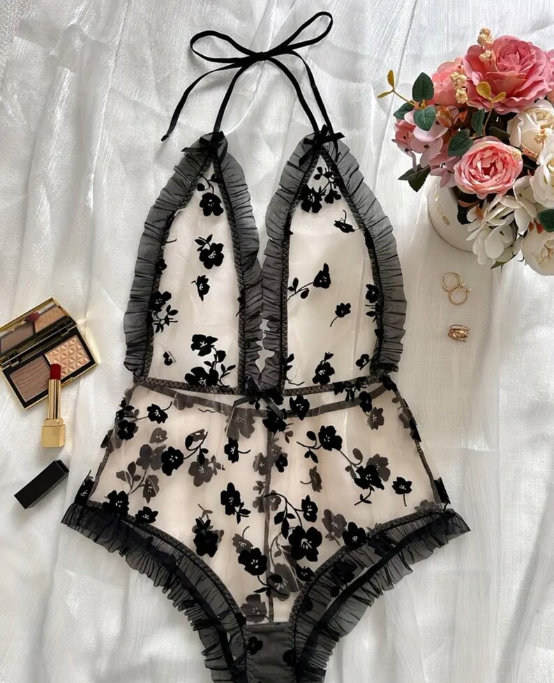 Sheer Lace One Piece Lingerie Etsy