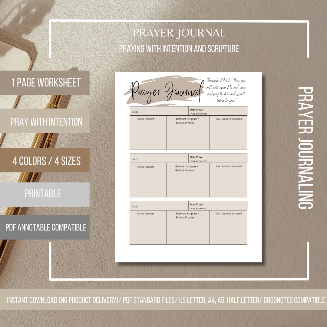 Prayer Journal, Bible Journaling, 4 Colors 4 Sizes, 1 Page, Christian ...
