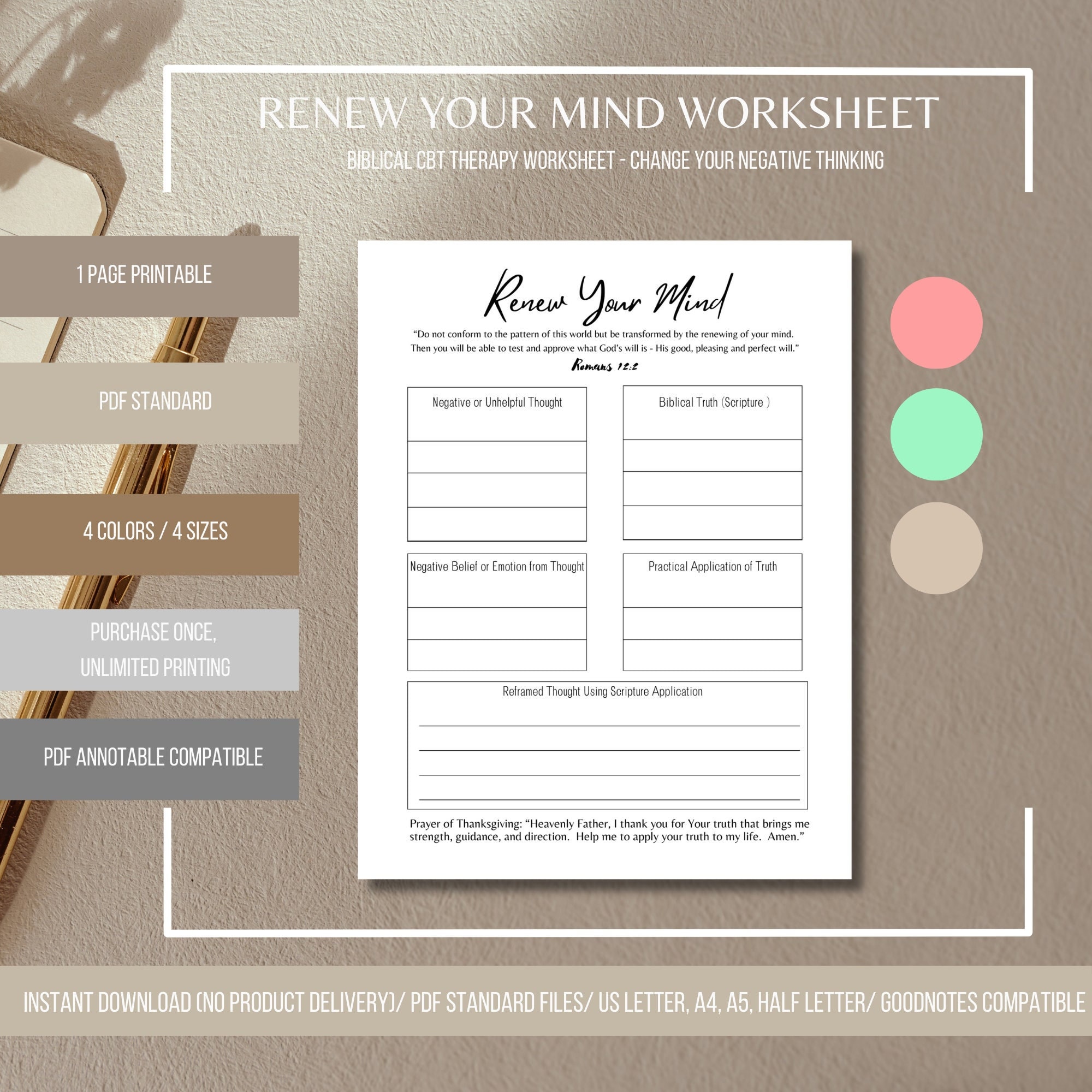 Christian CBT Worksheet: Renew Your Mind Bible Study (printable/pdf) - Etsy