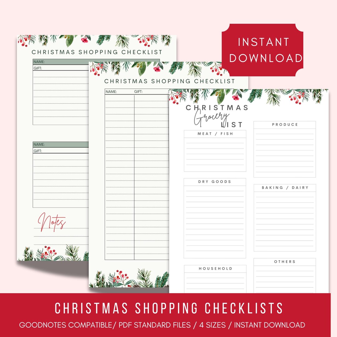 Christmas Shopping Checklist, Gift Tracker, Grocery Shopping Checklist ...