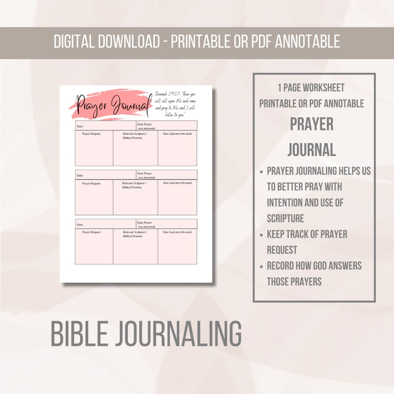 Prayer Journal, Bible Journaling, 4 Colors 4 Sizes, 1 Page, Christian ...