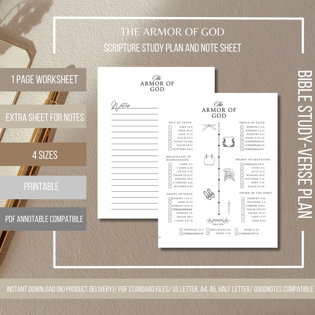 Armor of God Bible Study Verse Plan: Printable Worksheet (PDF Annotable ...