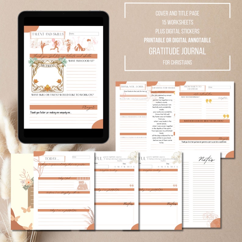 Christian Gratitude Journal With Prompts & Stickers (printable PDF) - Etsy