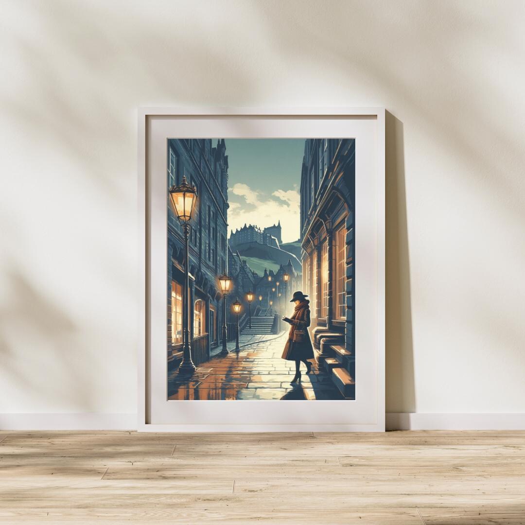 Edinburgh Cobblestone Street Art: Scotland Cityscape Print (digital ...
