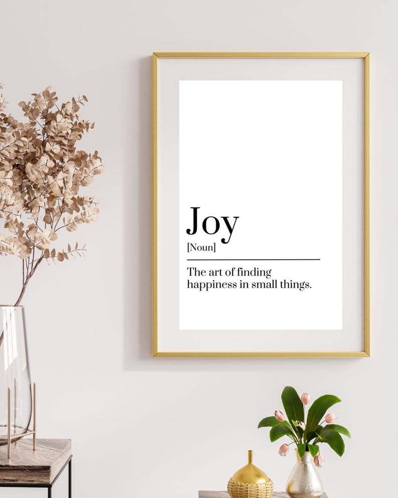 Joy Definition Wall Art – Minimalist Black and White Printable Poster ...