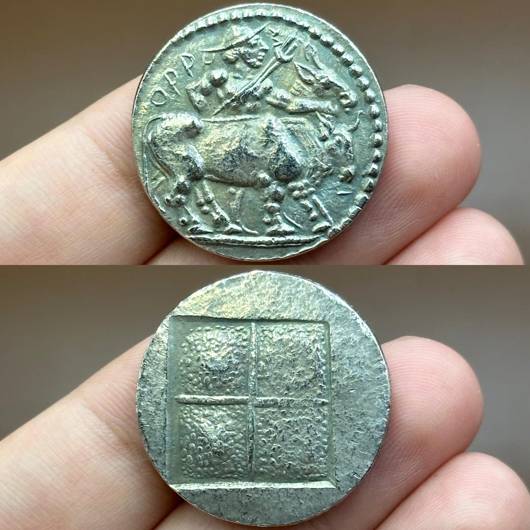 Rare Ancient Greek Man With Cows Image Silver Plated Coin - Etsy