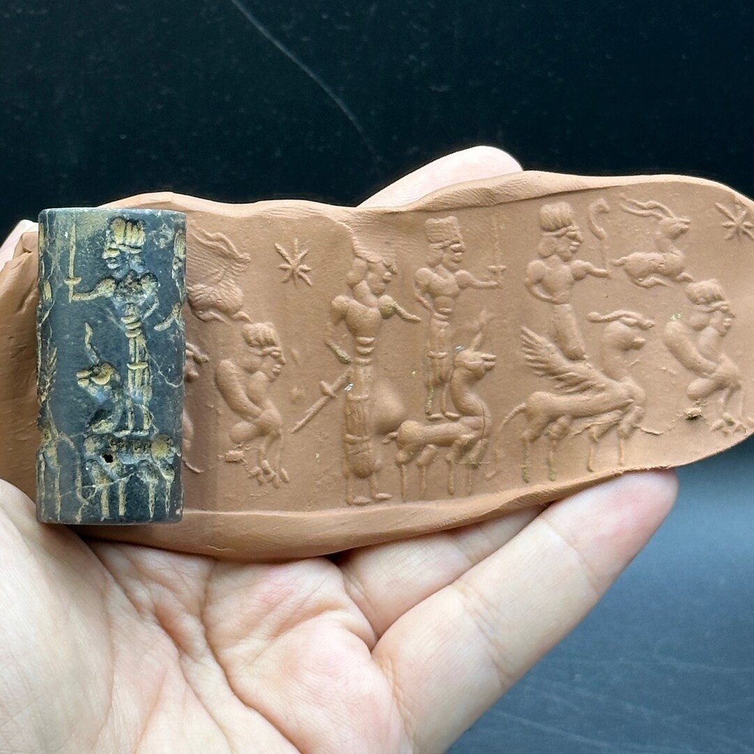 Ancient Near Eastern Cylinder Shape Stone With Rare Intaglio Seal Stamp ...