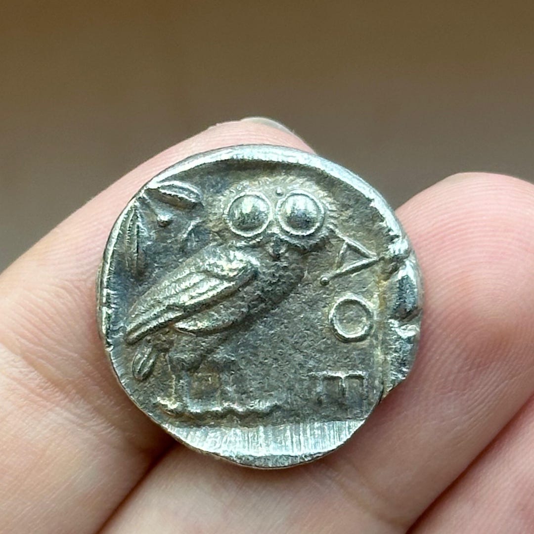 Unresearched Ancient Roman Greek Athena Attica Owl Silver Coated Unique ...