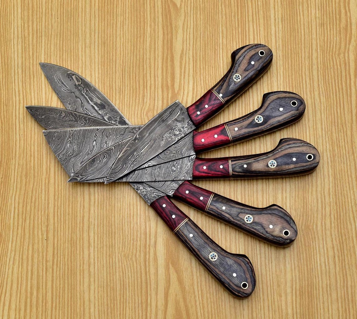 CUSTOM HANDMADE DAMASCUS Chef Knives Set of 5 Pcs, Damascus Chef Knife ...