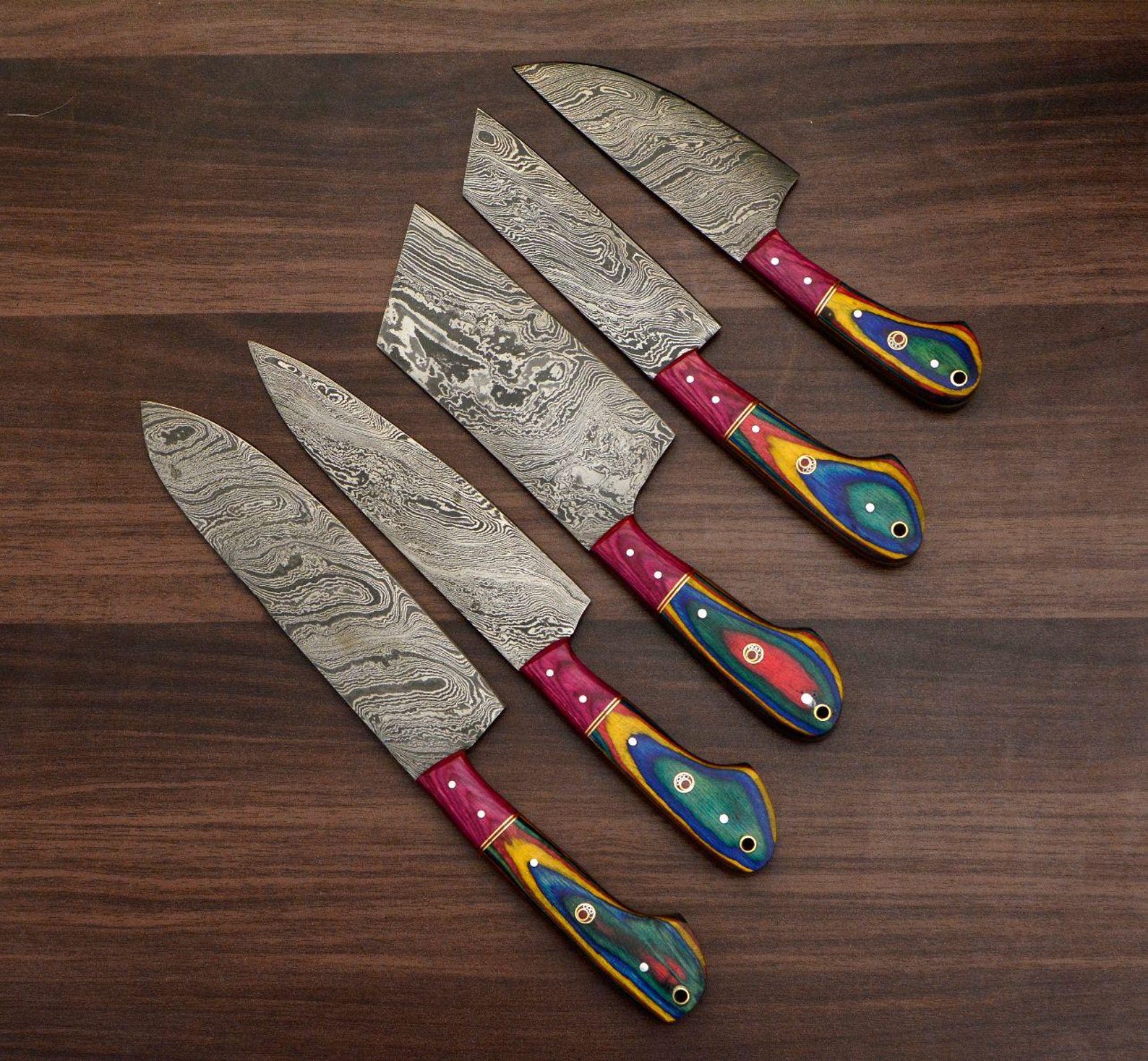 CUSTOM HANDMADE DAMASCUS Chef Knives Set of 5 Pcs, Damascus Chef Knife ...