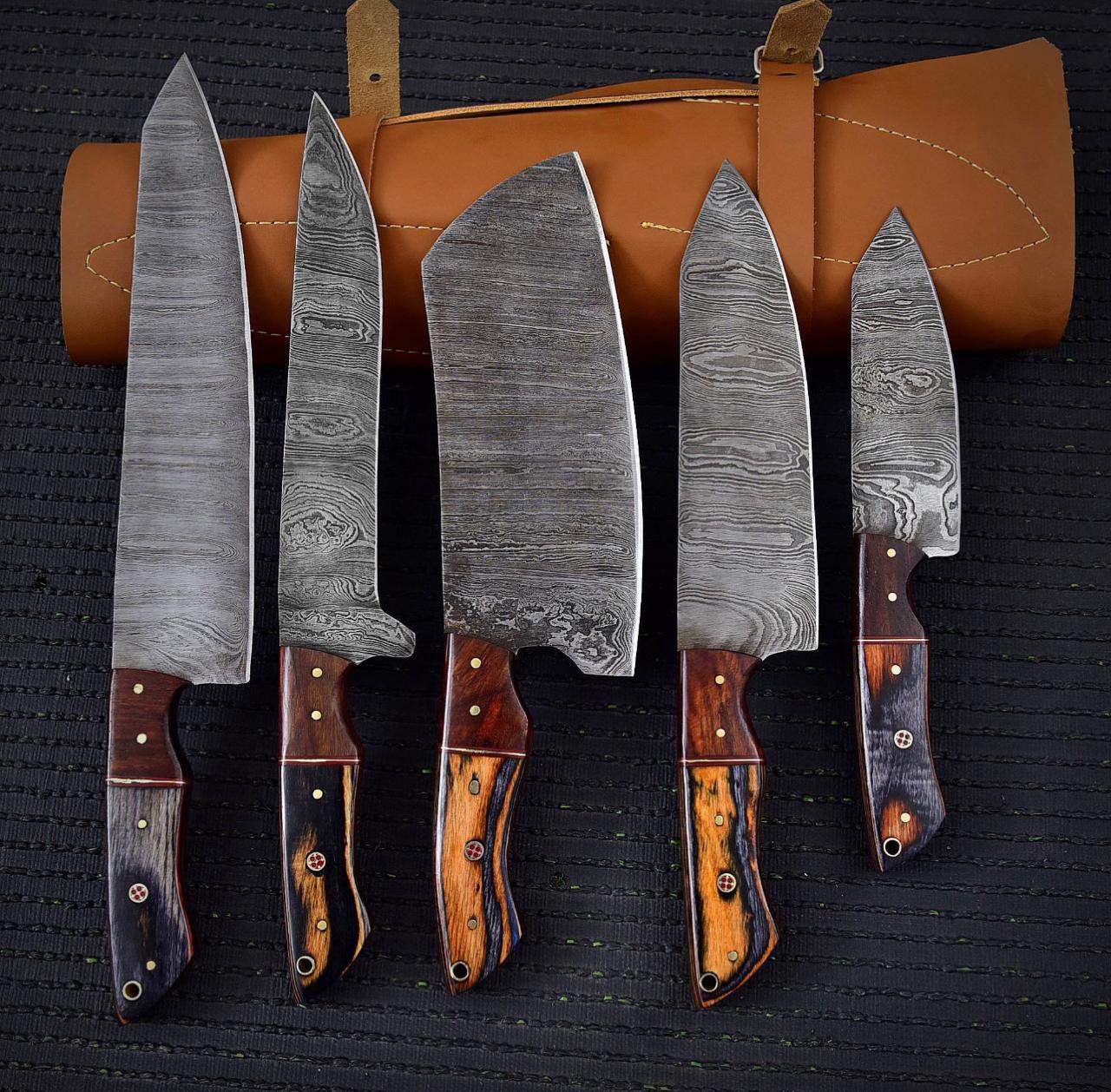 CUSTOM HANDMADE DAMASCUS Chef Knives Set of 5 Pcs, Damascus Chef Knife ...