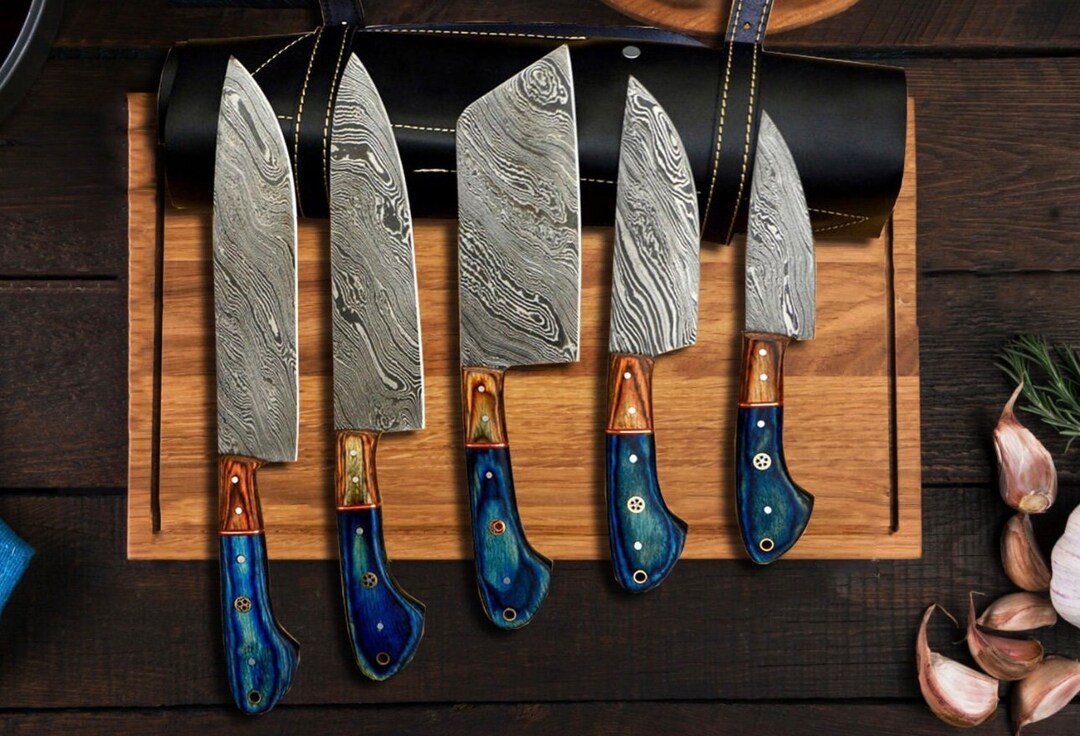 CUSTOM HANDMADE DAMASCUS Chef Knives Set of 5 Pcs, Damascus Chef Knife ...