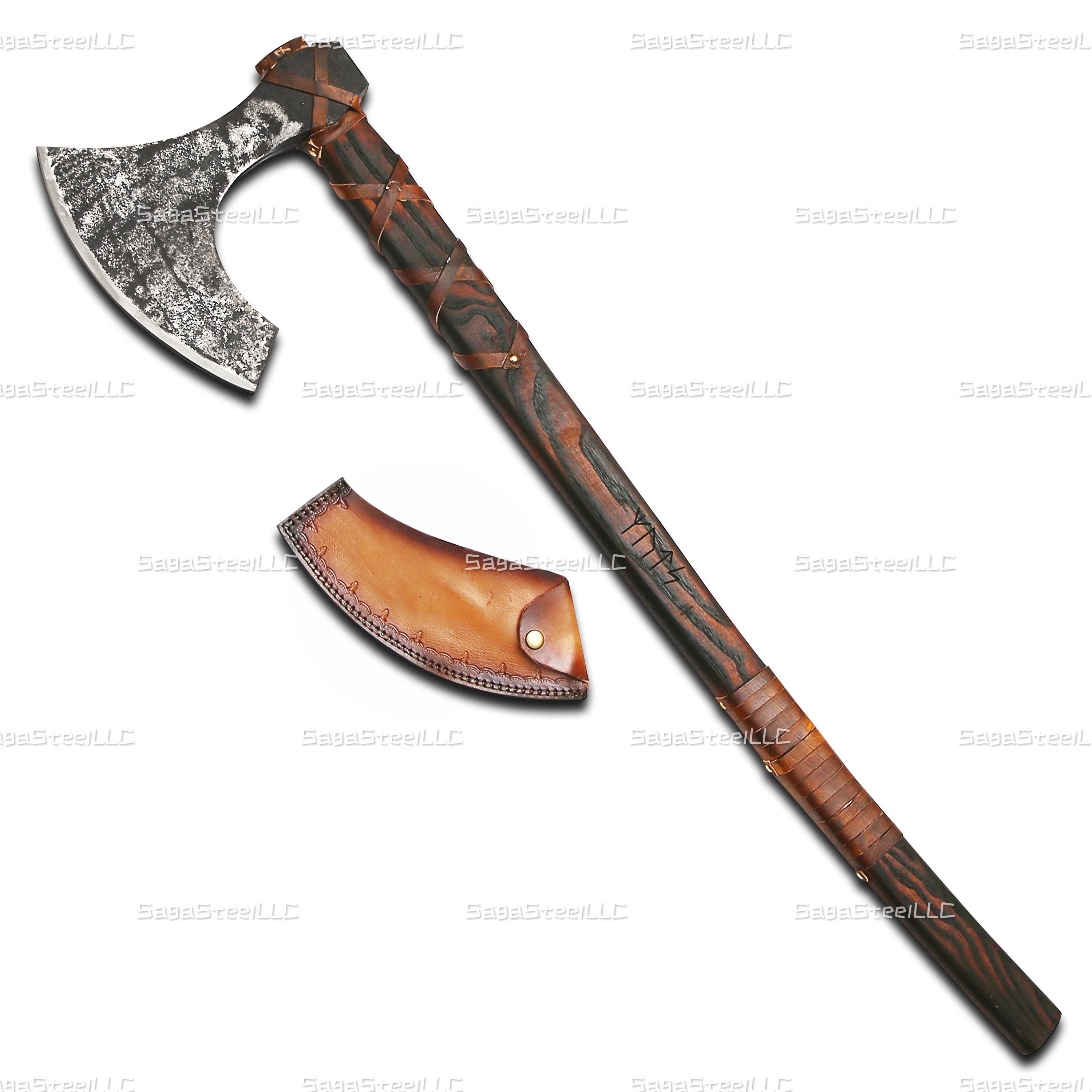 39" Two Handed Berserker Axe, Hand Forged Steel Axe, Norse Battle Axe, Scandinavian Style Viking ...