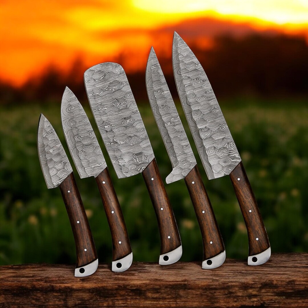 CUSTOM HANDMADE DAMASCUS Chef Knives Set of 5 Pcs, Damascus Chef Knife ...