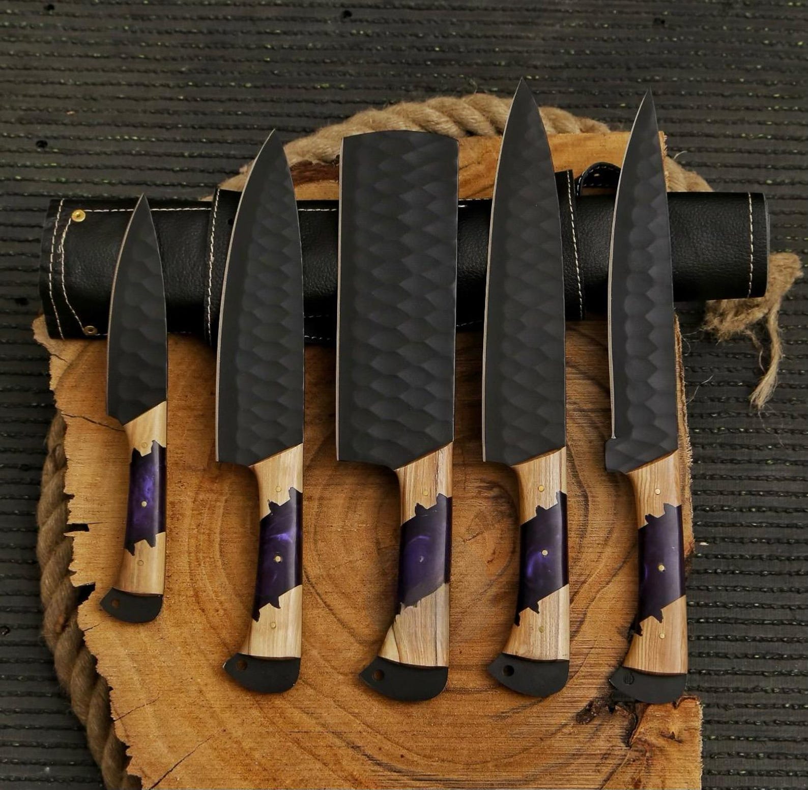 CUSTOM HANDMADE DAMASCUS Chef Knives Set of 5 Pcs, Damascus Chef Knife ...