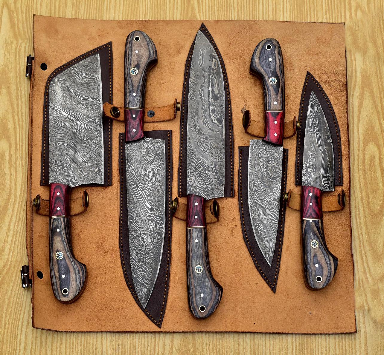 CUSTOM HANDMADE DAMASCUS Chef Knives Set of 5 Pcs, Damascus Chef Knife ...