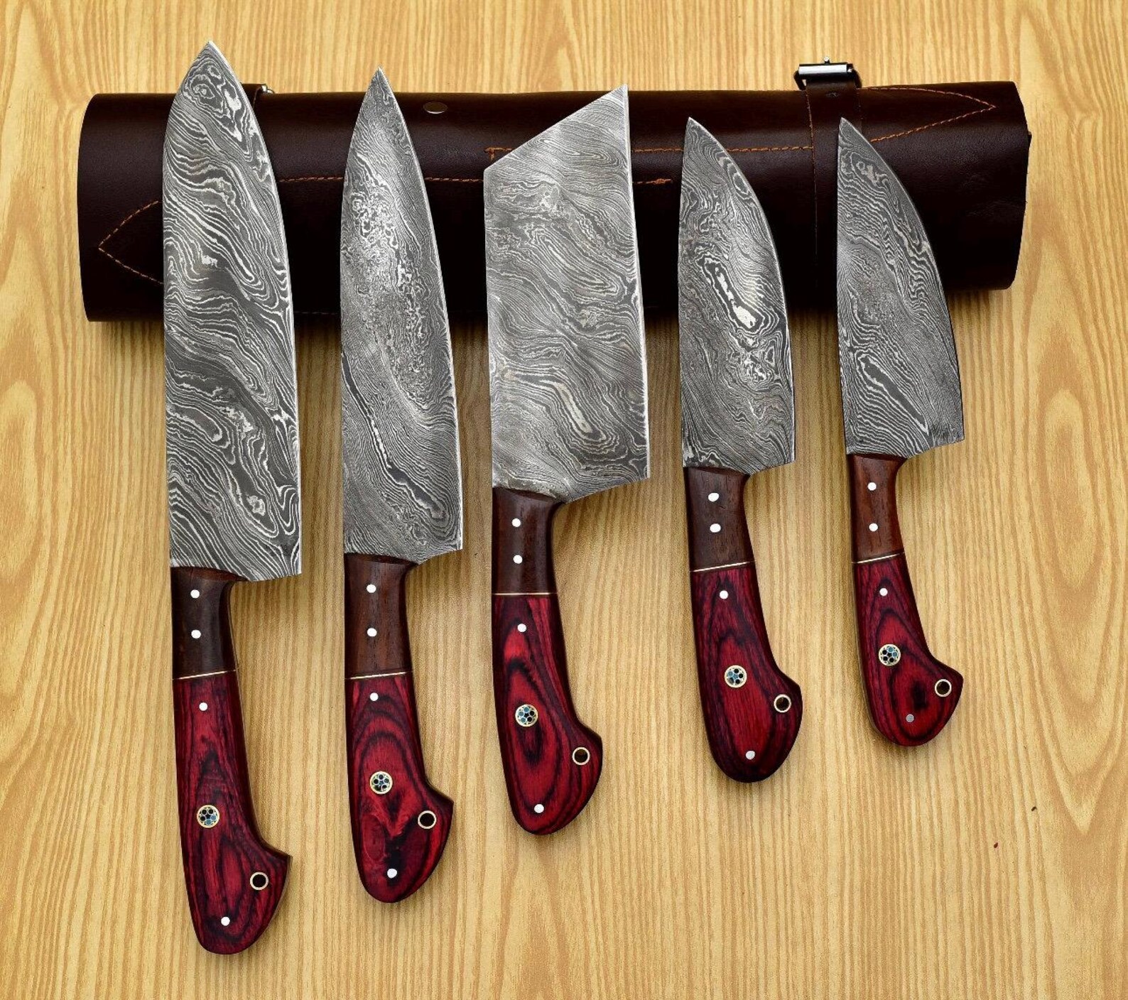 CUSTOM HANDMADE DAMASCUS Chef Knives Set of 5 Pcs, Damascus Chef Knife ...