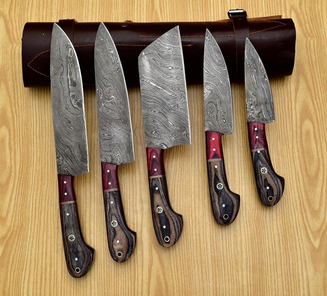 CUSTOM HANDMADE DAMASCUS Chef Knives Set of 5 Pcs, Damascus Chef Knife ...