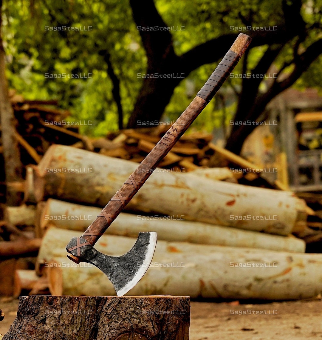 39" Two Handed Berserker Axe, Hand Forged Steel Axe, Norse Battle Axe, Scandinavian Style Viking ...