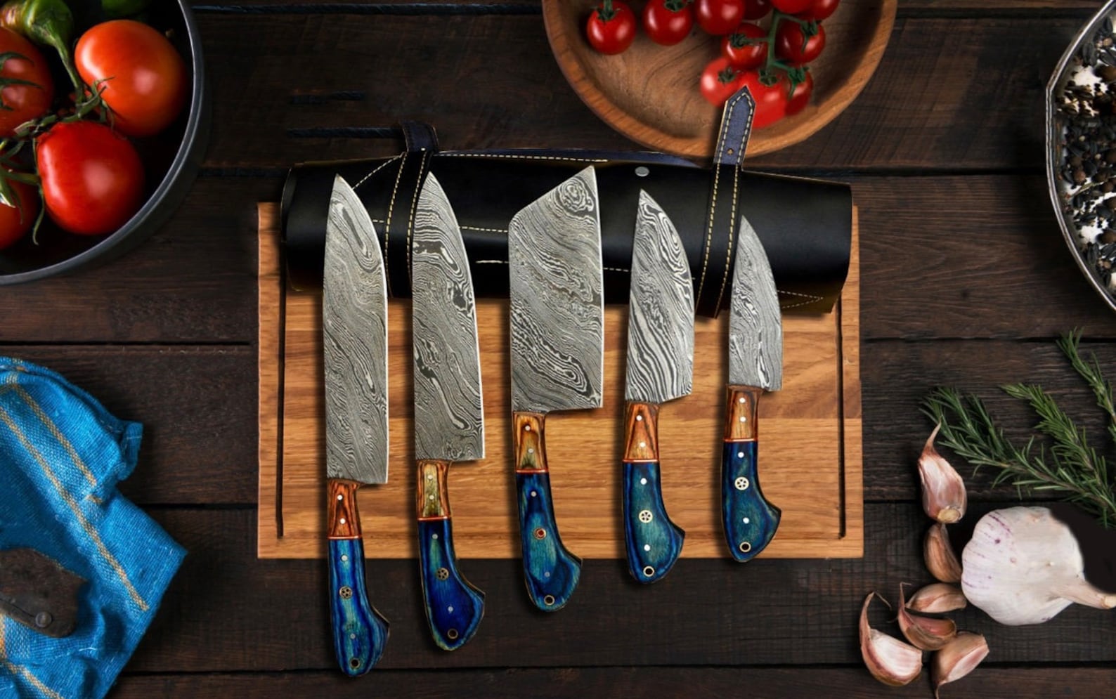CUSTOM HANDMADE DAMASCUS Chef Knives Set of 5 Pcs, Damascus Chef Knife ...