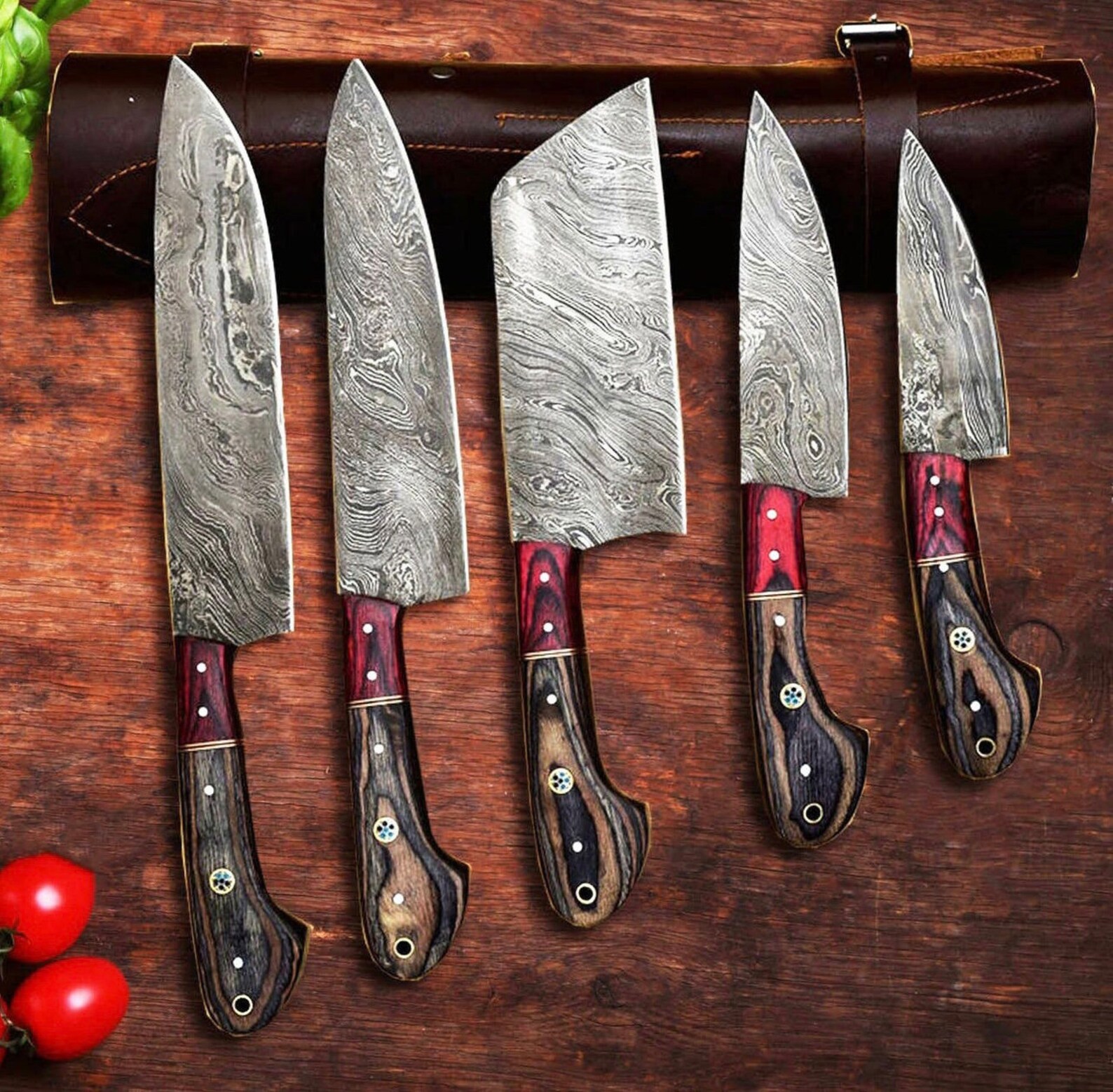 CUSTOM HANDMADE DAMASCUS Chef Knives Set of 5 Pcs, Damascus Chef Knife ...