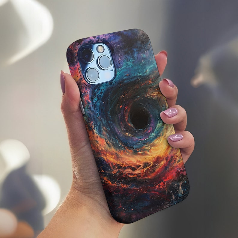 Cosmic Whirlpool Galaxy Black Hole Phone Case, Colorful Watercolor ...