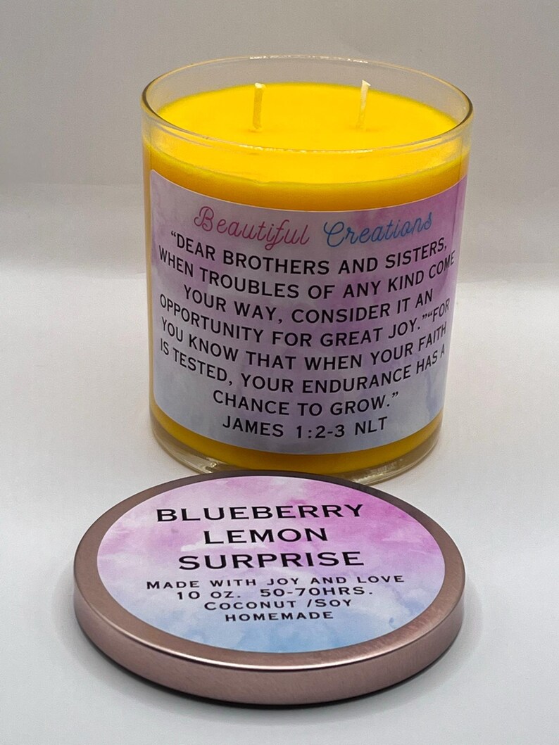 Bible Verse Soy Coconut Candle - Blueberry Lemon Crumble Scented - Etsy