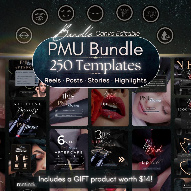 250 PMU Instagram Templates: Microblading & Lip Blush (canva Editable ...
