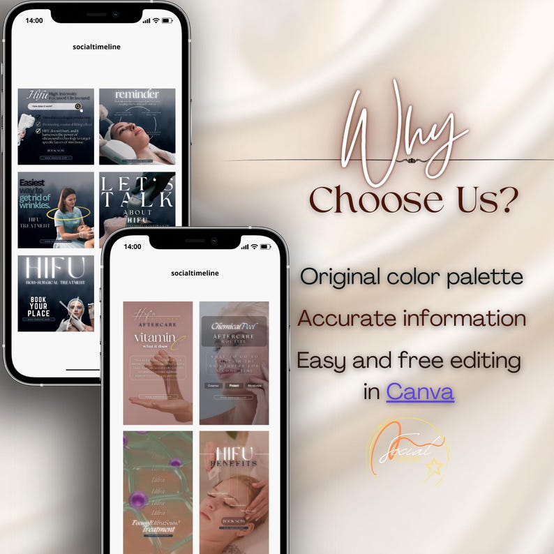 HIFU Facial Instagram Templates: Skincare Social Media Posts, Reels ...