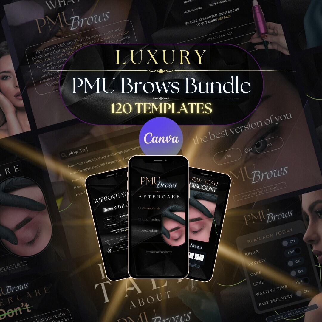 120 PMU Brows Templates Bundle, Microblading Instagram Template ...