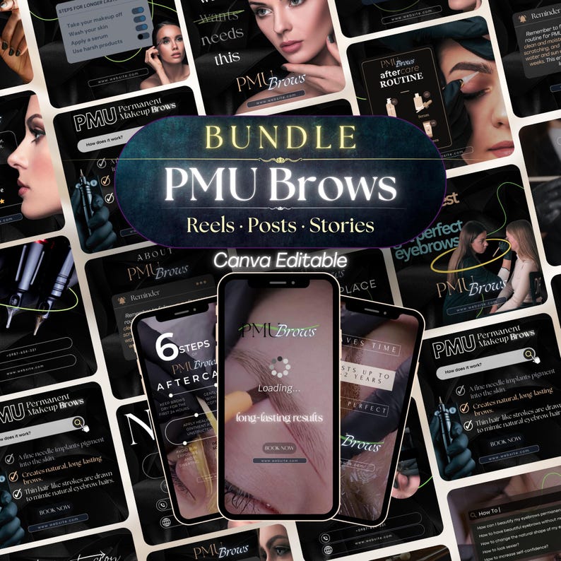 PMU Brows Instagram Templates: Microblading Social Media Reels, Posts ...