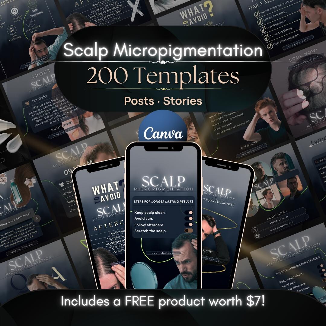 200 Scalp Micropigmentation Social Media Templates, SMP PMU Templates ...