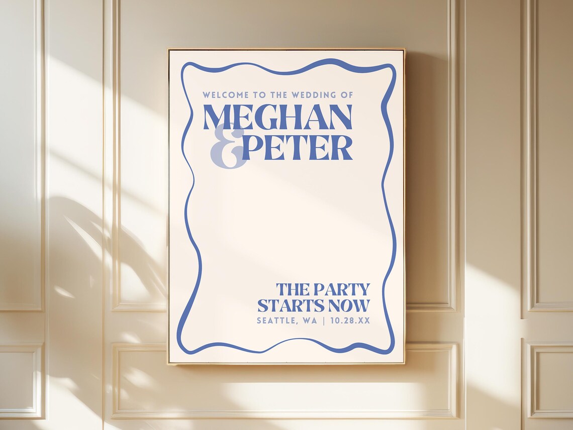 Editable Wavy Wedding Welcome Sign Template | Bold Fun Colors | Digital ...