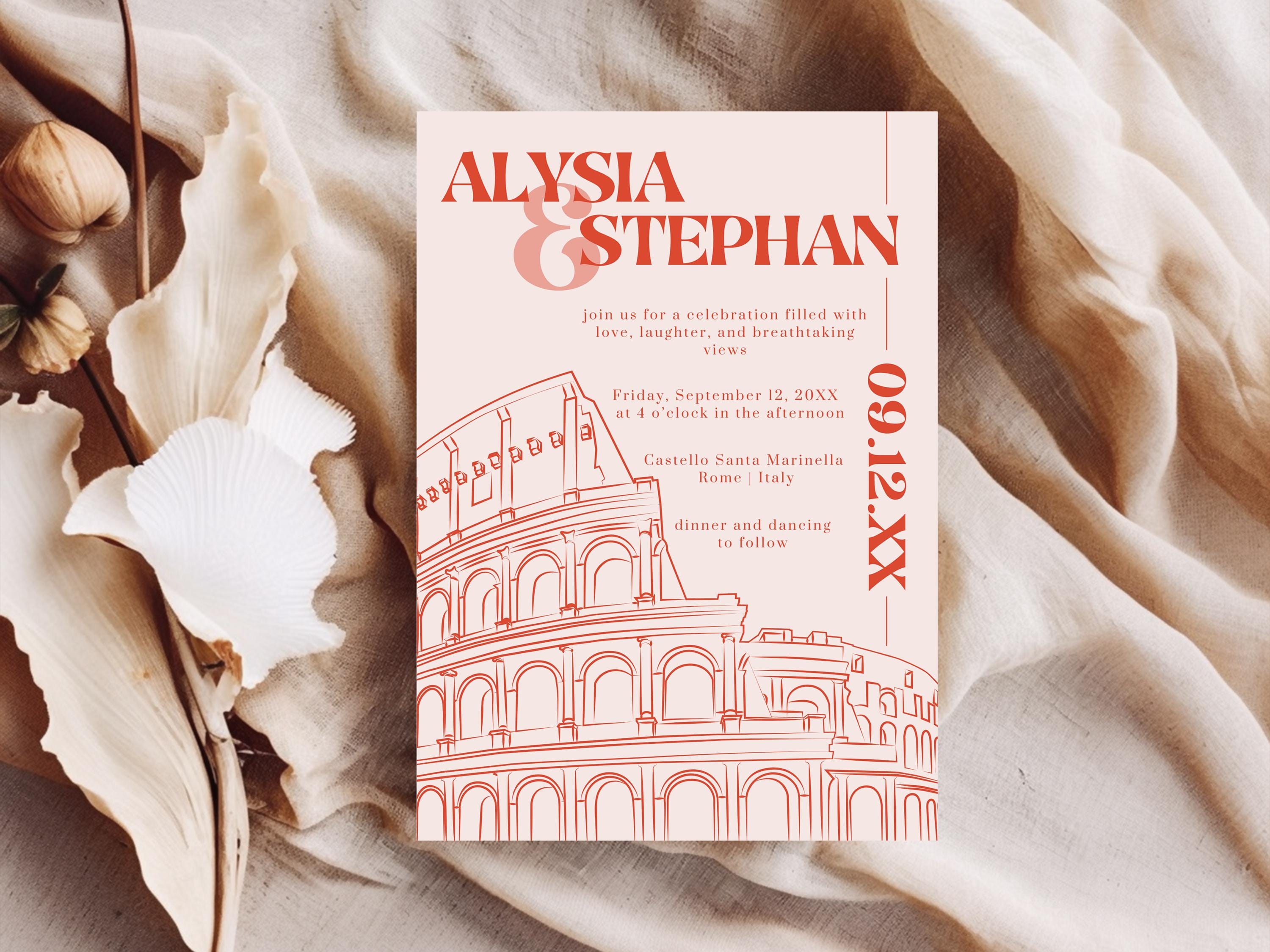 Modern Italian Wedding Invitation Template | Editable Rome Italy ...