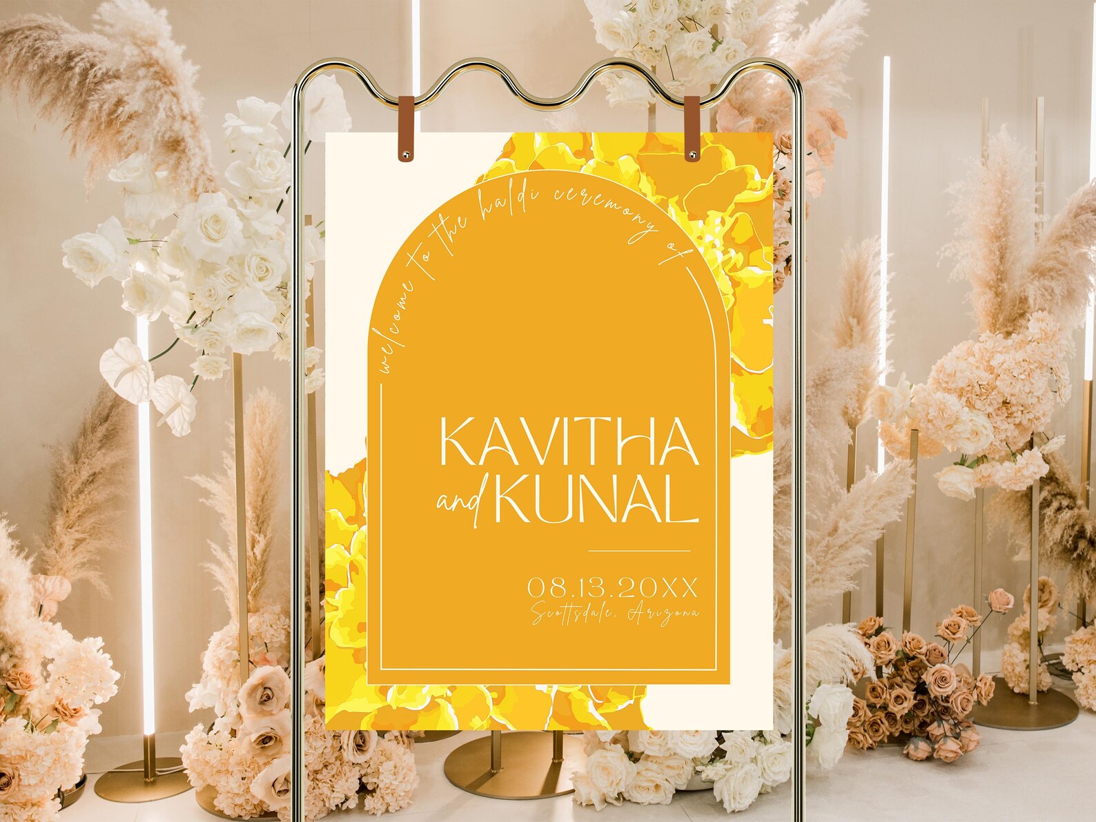 Marigold Haldi Welcome Sign Template | Editable Indian Wedding Poster ...