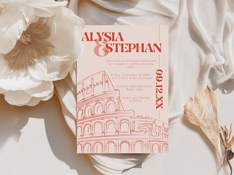 Modern Italian Wedding Invitation Template | Editable Rome Italy ...