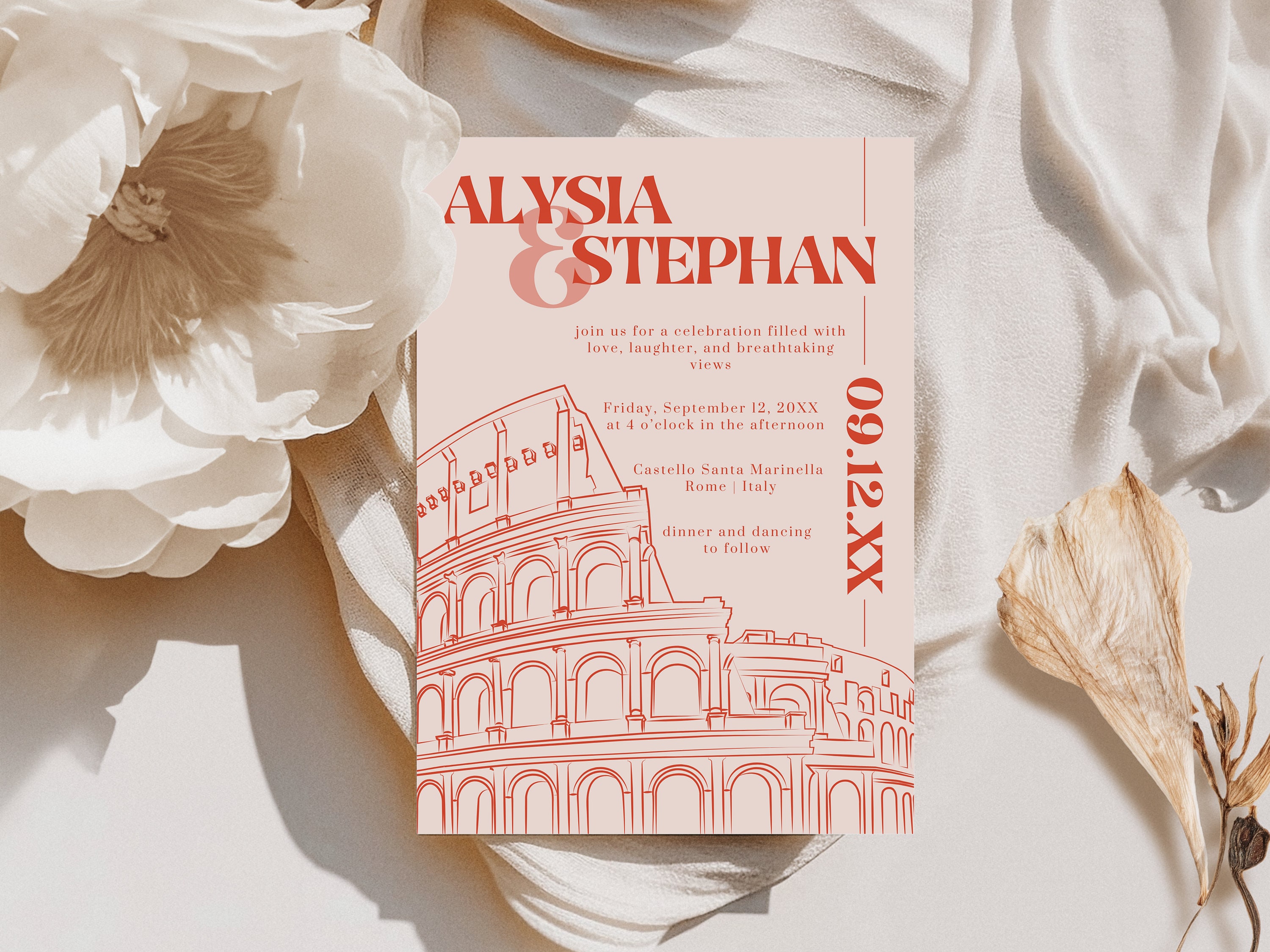 Modern Italian Wedding Invitation Template | Editable Rome Italy ...