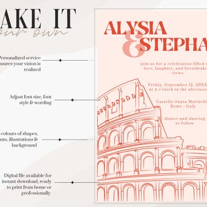 Modern Italian Wedding Invitation Template | Editable Rome Italy ...