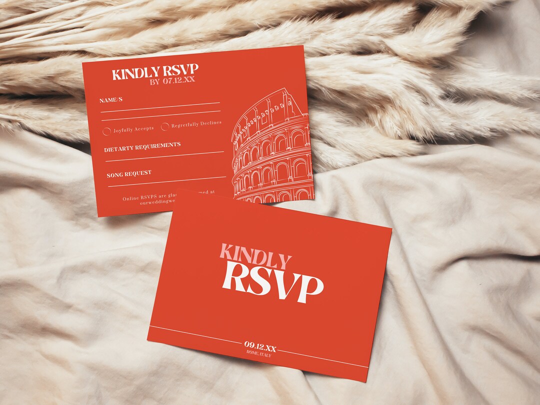 Italian Wedding Reply Card Template | Editable Wedding Italy RSVP Card | Colosseum Line Art ...