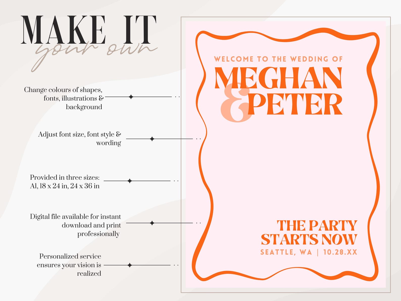 Editable Wavy Wedding Welcome Sign Template | Bold Fun Colors | Digital ...