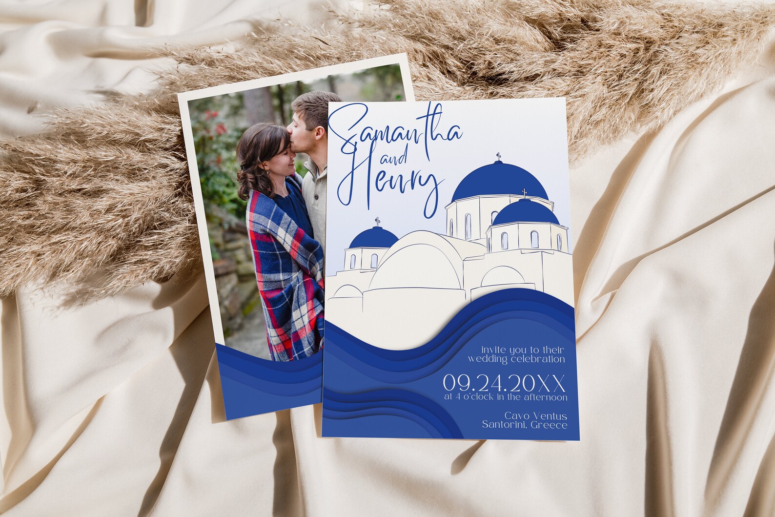 Modern Greek Wedding Invite Set Template Santorini Greece Wedding ...