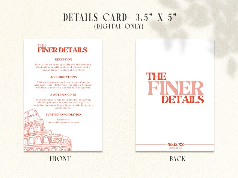 Modern Italian Wedding Invite Set Template | Editable Rome Italy ...