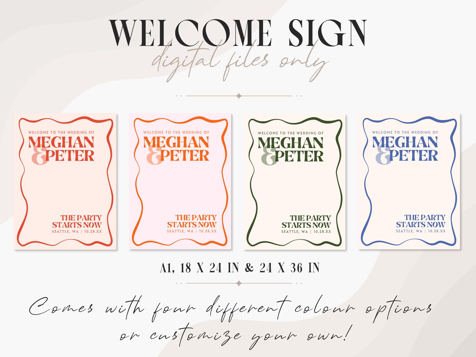 Editable Wavy Wedding Welcome Sign Template | Bold Fun Colors | Digital ...