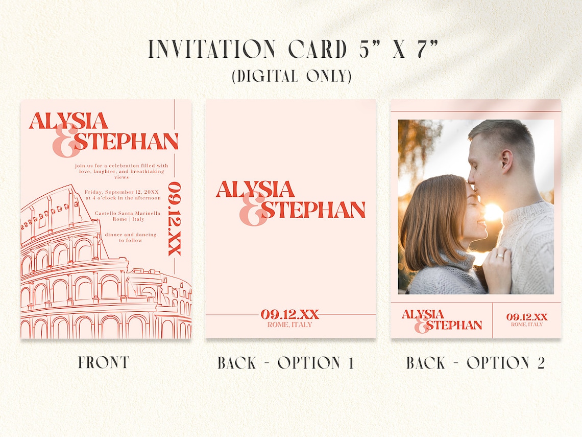Modern Italian Wedding Invitation Template Editable Rome Italy Wedding ...
