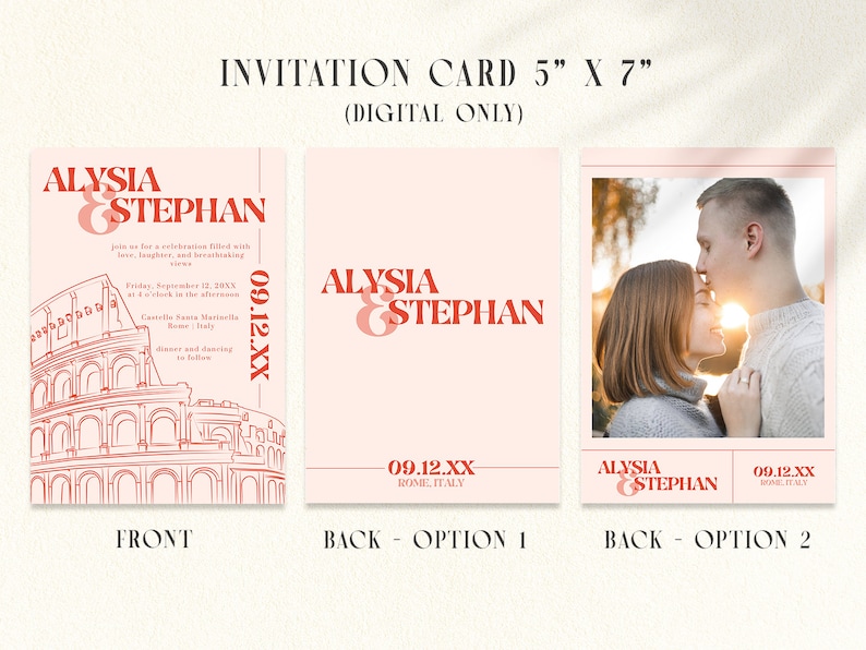 Modern Italian Wedding Invitation Template Editable Rome Italy Wedding ...