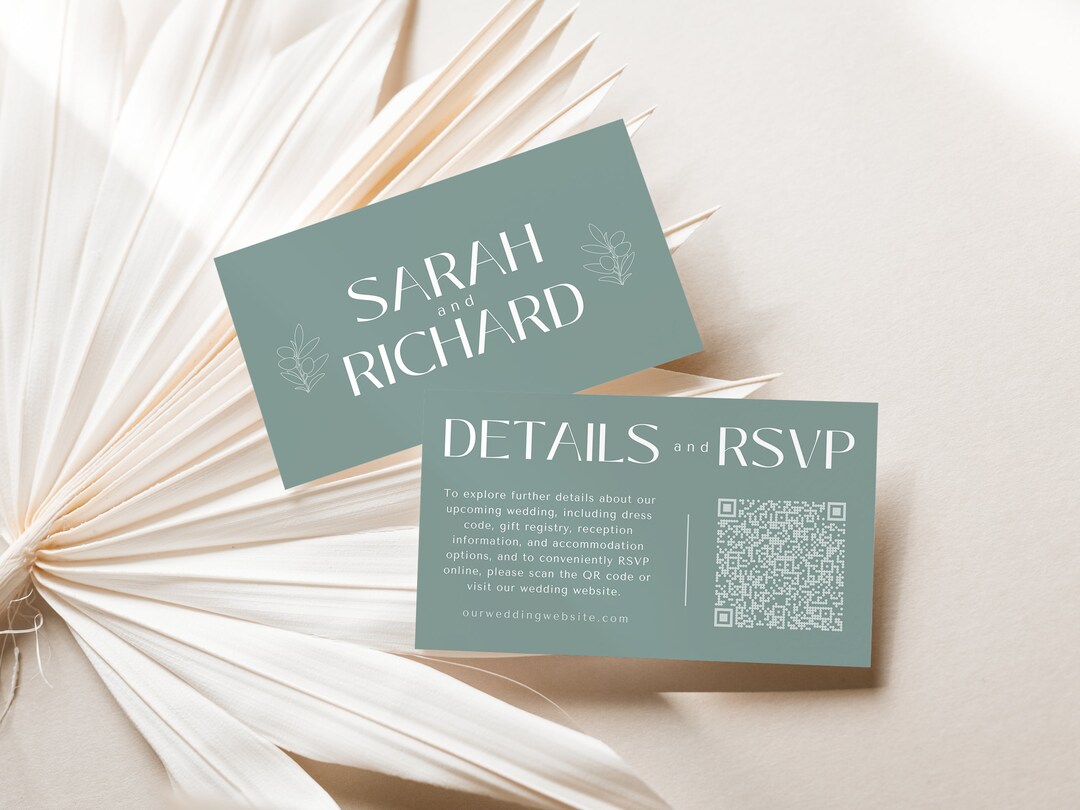 QR Code Wedding Response Card Template | Small Wedding Details Card ...