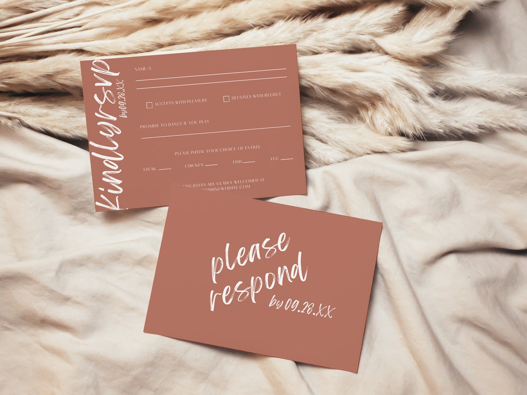 Wedding RSVP Card Template Modern Script Wedding Response Card Editable Bold Calligraphy Reply ...
