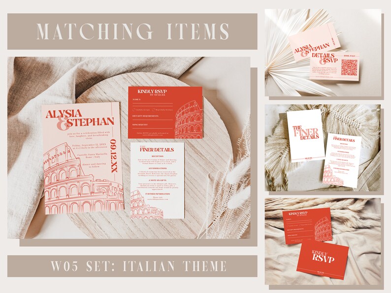 Modern Italian Wedding Invitation Template Editable Rome Italy Wedding ...