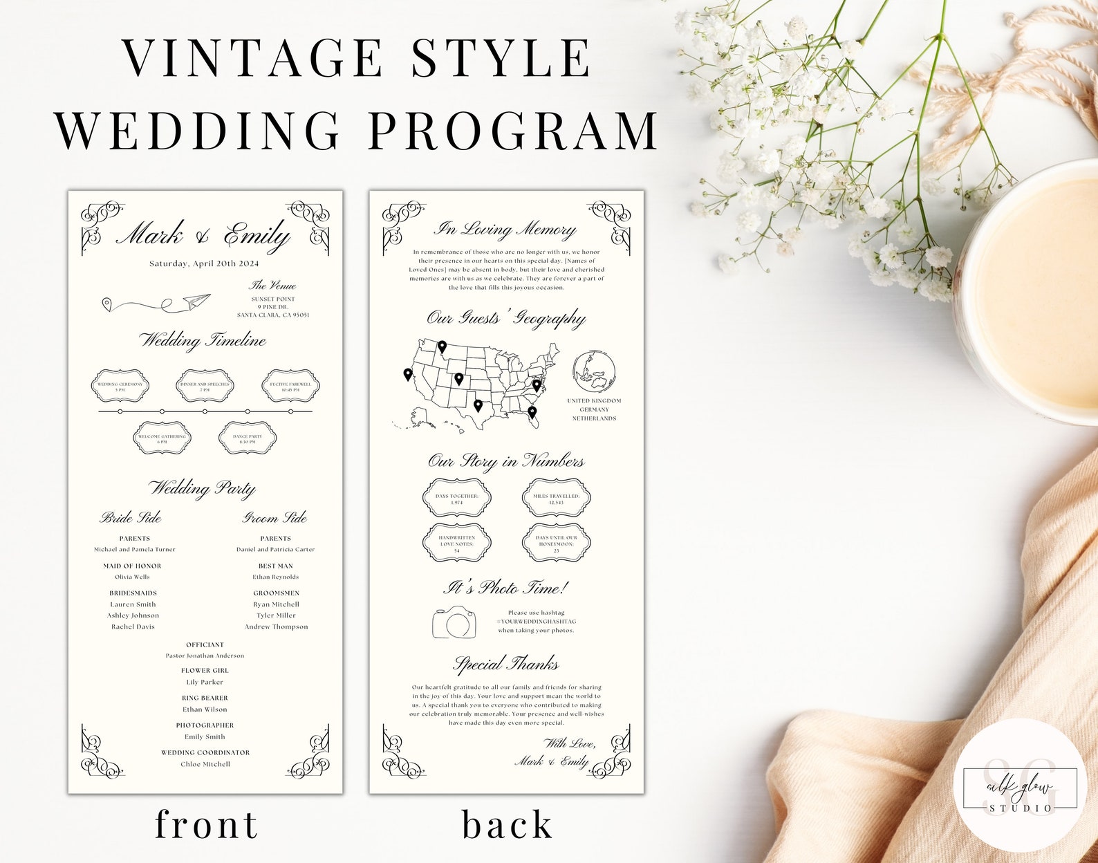 Elegant Infographic Wedding Program Template, Editable Wedding Ceremony ...