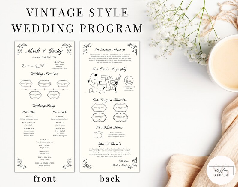 Elegant Infographic Wedding Program Template, Editable Wedding Ceremony ...